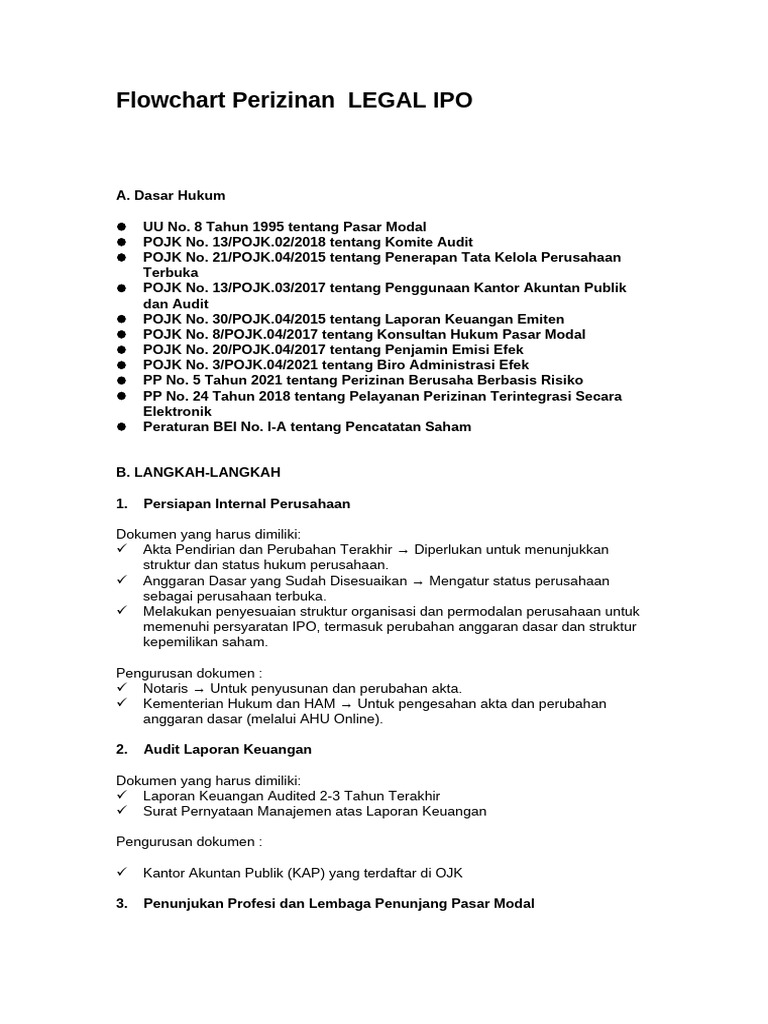 Flowchart Perizinan LEGAL IPO | PDF