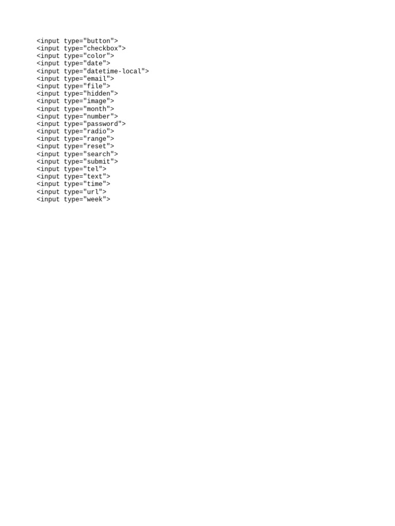 HTML Input Elements Cheat Sheet | PDF