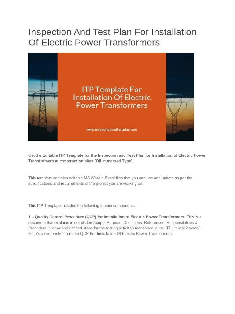 Inspection and Test Plan for Installation of Electric Power ...