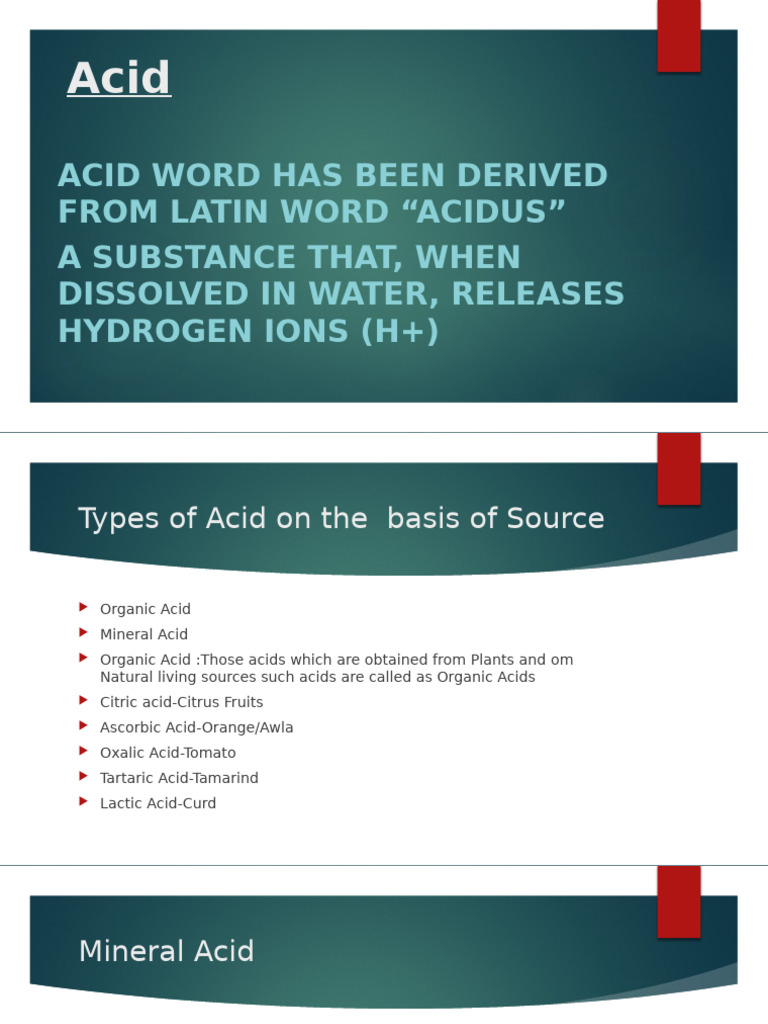 Types and Properties of Acids | PDF | Acid | Hydroxide