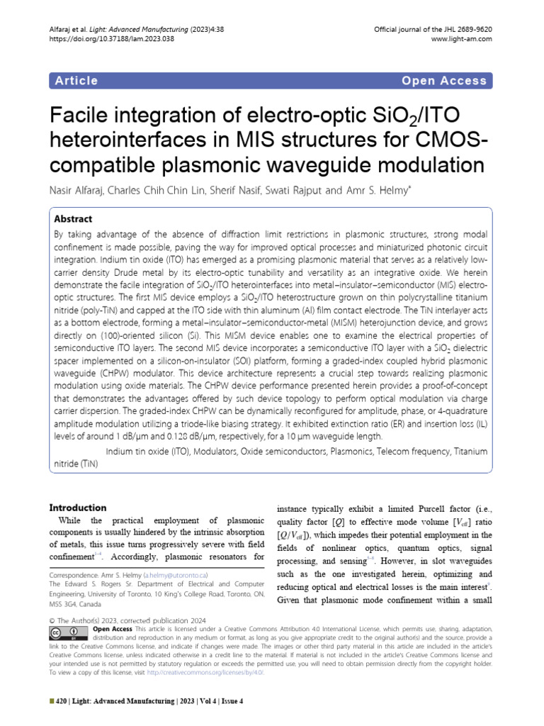 Facile Integration of Electro-Optic Sio /ito Heterointerfaces in Mis ...