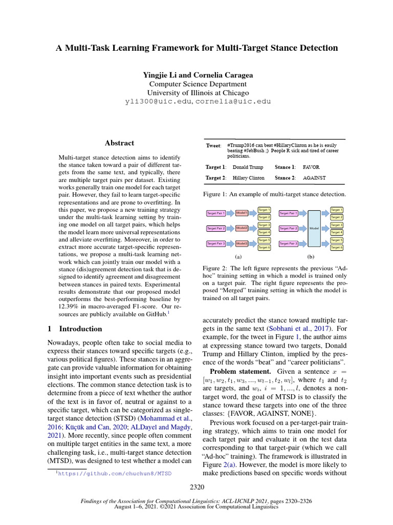 A Multi-Task Learning Framework For Multi-Target Stance Detection | PDF | Learning | Machine ...