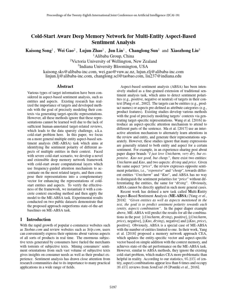 Cold-Start Aware Deep Memory Network For Multi-Entity Aspect-Based Sentiment Analysis | PDF ...