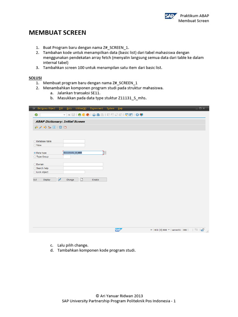 ABAP - Modul 6b - Creating Screen | PDF