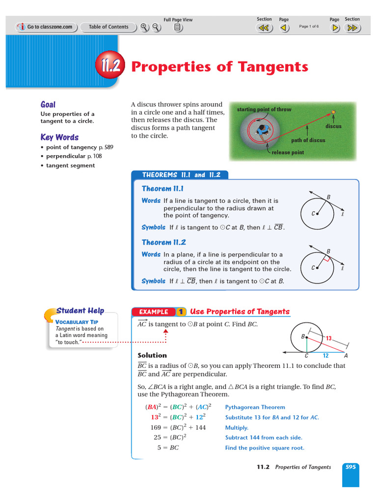11.2 Properties of Tangents | PDF | Circle | Perpendicular
