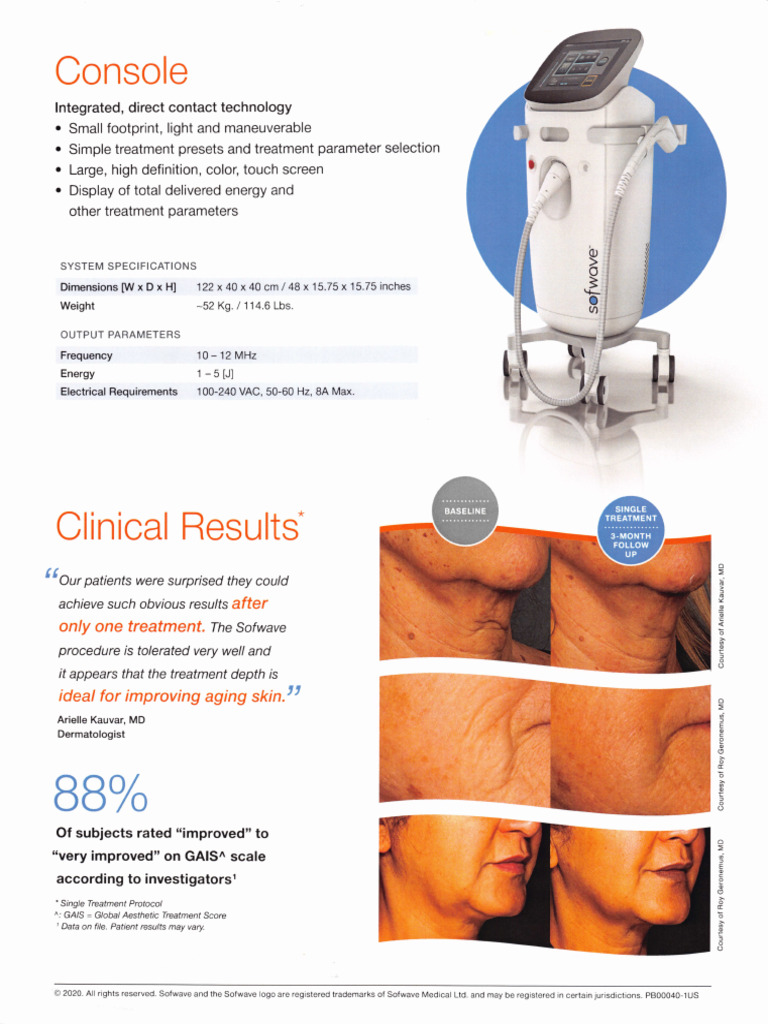 Sofwave Non Surgical Ultrasonic Skin Tightening Device | PDF
