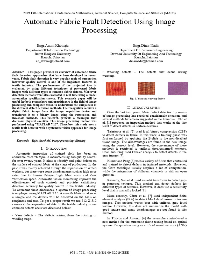 Automatic Fabric Fault Detection | PDF | Image Processing | Computer Vision