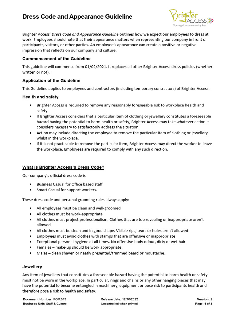 Brighter Access Dress Code Guidelines | PDF | Shoe | Clothing