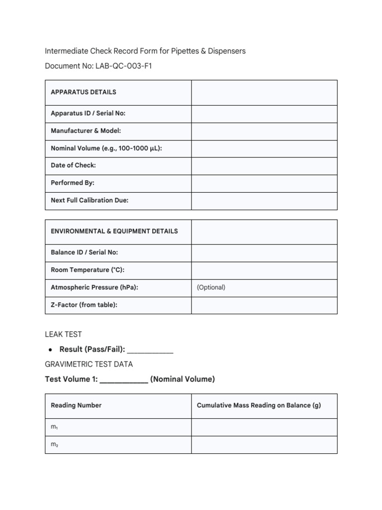 ISO 8655-2 Pipette Check Record | PDF