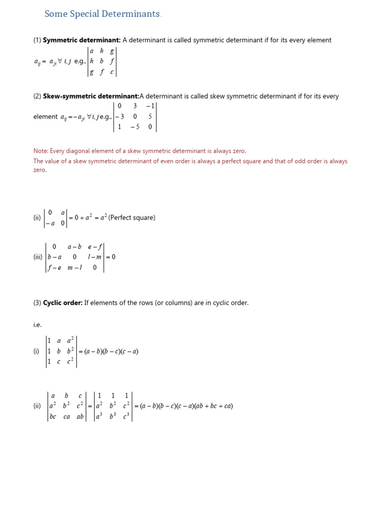 11 JEE Maths Determinants Some Special Determinants | PDF