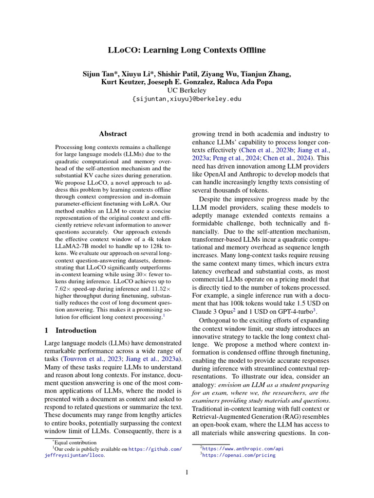 LLLM-LLoCO Learning Long Contexts Offline | PDF | Data Compression | Artificial Intelligence