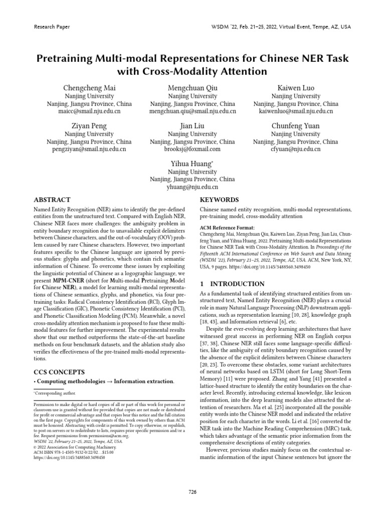 CNER-Pretraining Multi-Modal Representations For Chinese NER Task With ...