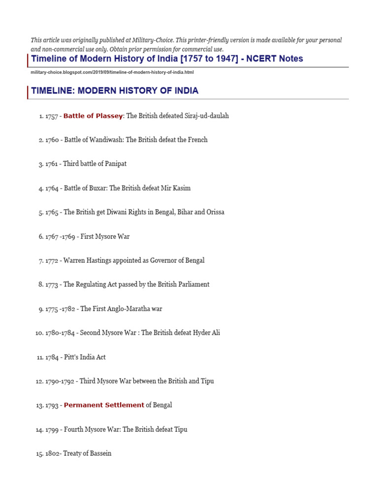 Timeline of India's Modern History | PDF | British Raj | Partition Of India