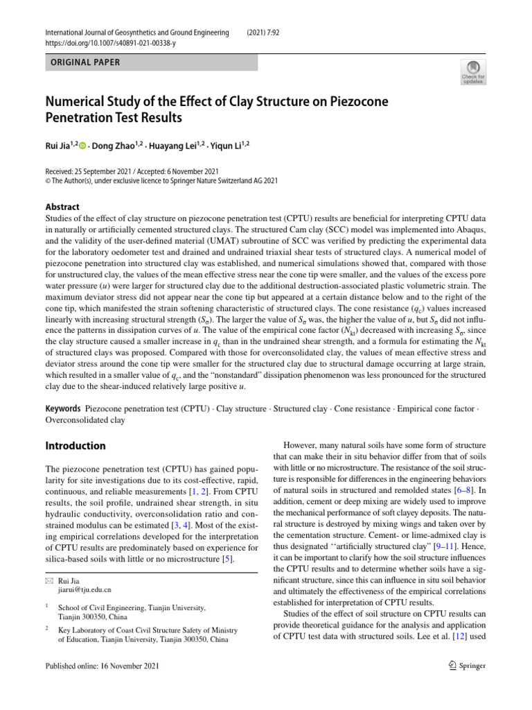 Numerical Study of The Effect of Clay Structure On Piezocone ...