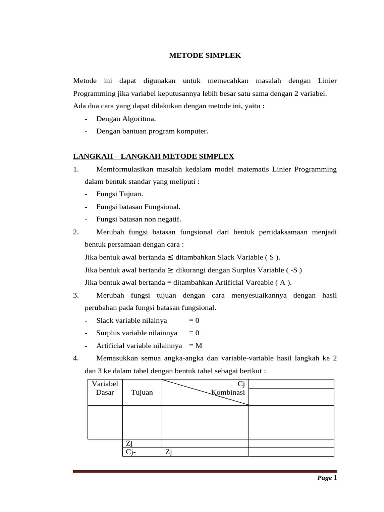 Panduan Lengkap Metode Simplex | PDF