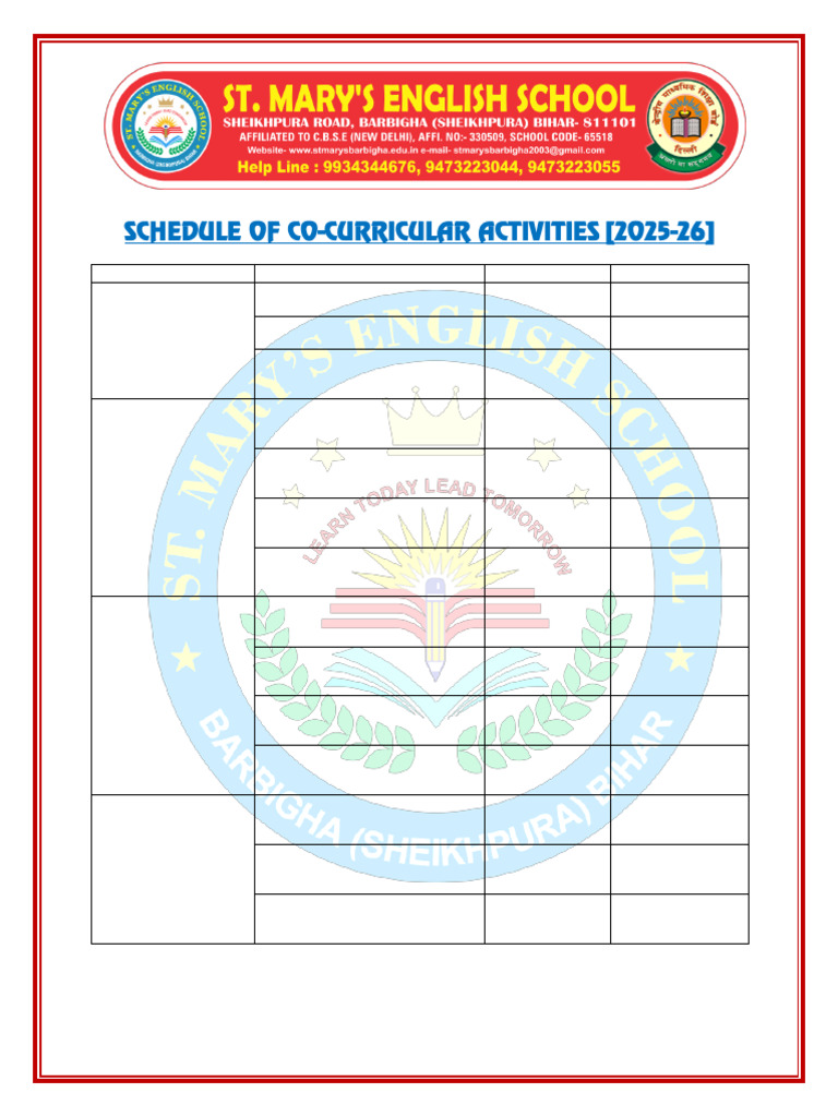 Schedule of Co Curricular Activities 2025 26 | PDF | Chess Openings | Chess