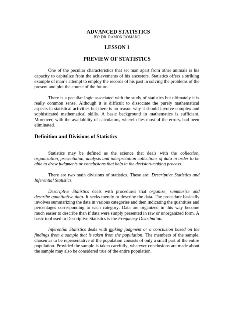 Introduction to Advanced Statistics | PDF | Statistics | F Test