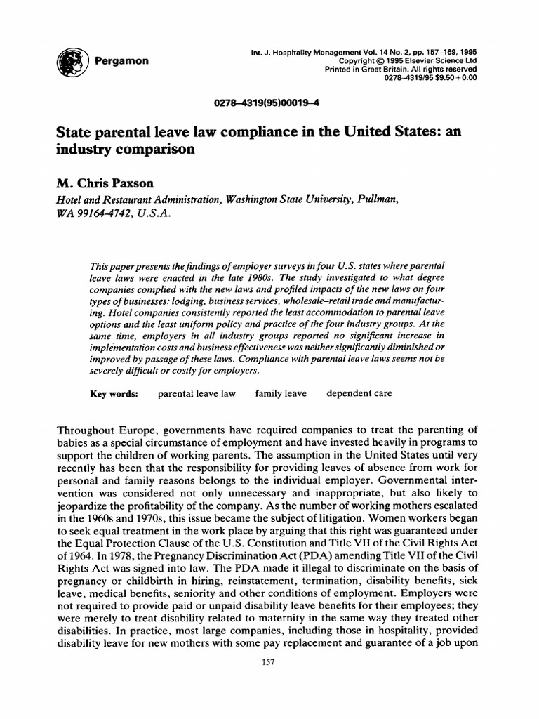 State Parental Leave Law Compliance in The United States: An Industry ...
