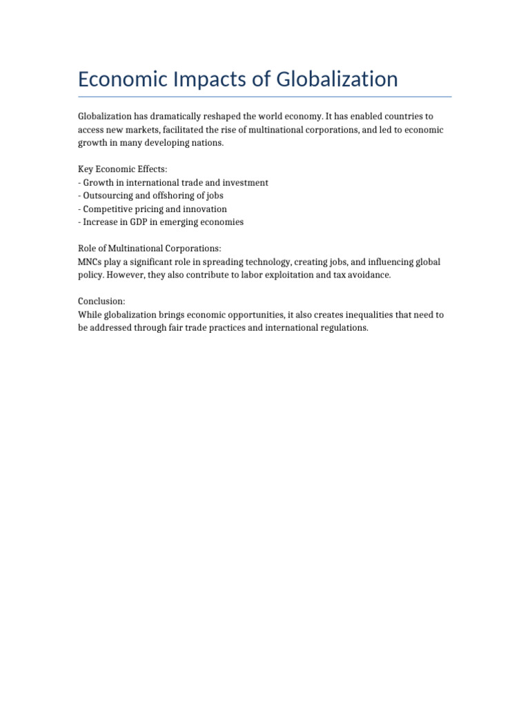 Economic Effects of Globalization | PDF