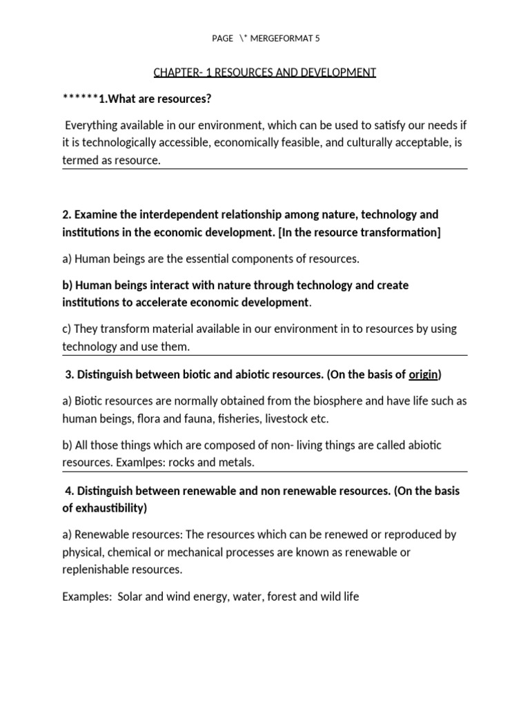 Resource Development. NOTES | PDF | Soil | Resource