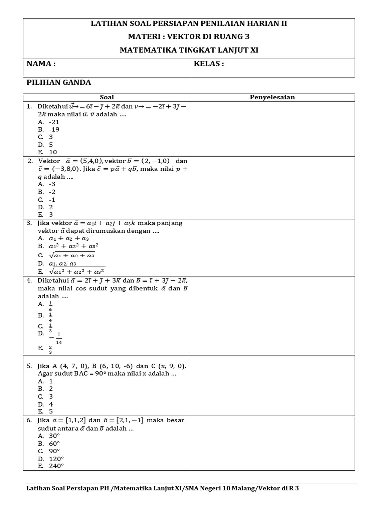 Soal Ulangan Harian MTK Vektor | PDF