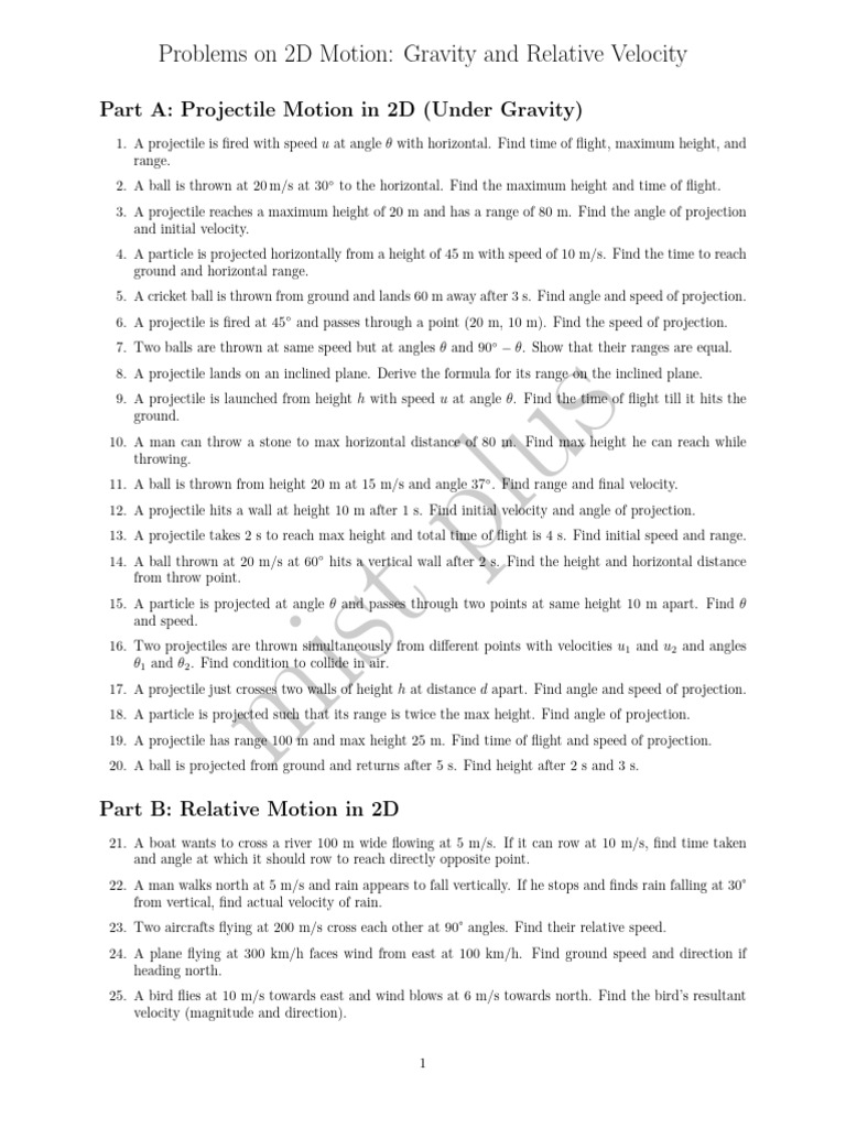 Motion Under Gravity 2 Dimensional Rev. | PDF | Projectiles | Physical ...
