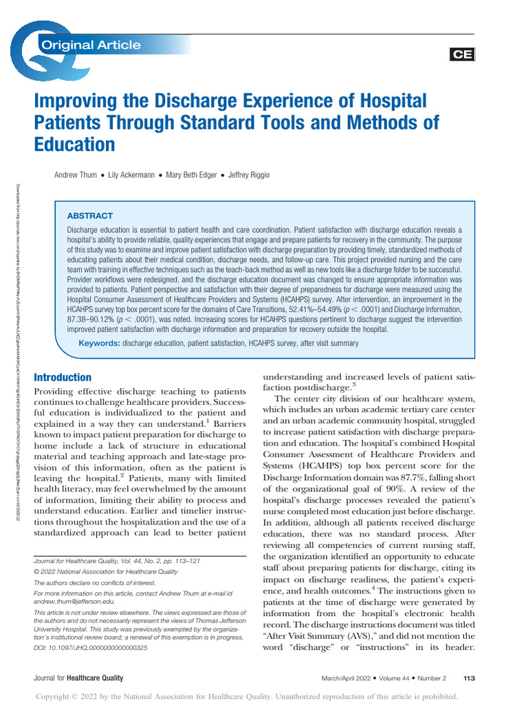 Enhancing Hospital Discharge Education | PDF | Patient | Health Care