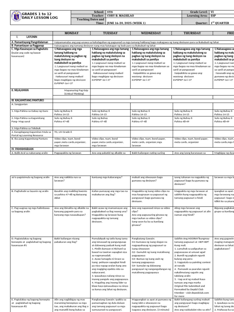 DLL - Esp 6 - Q1 - W1 | PDF