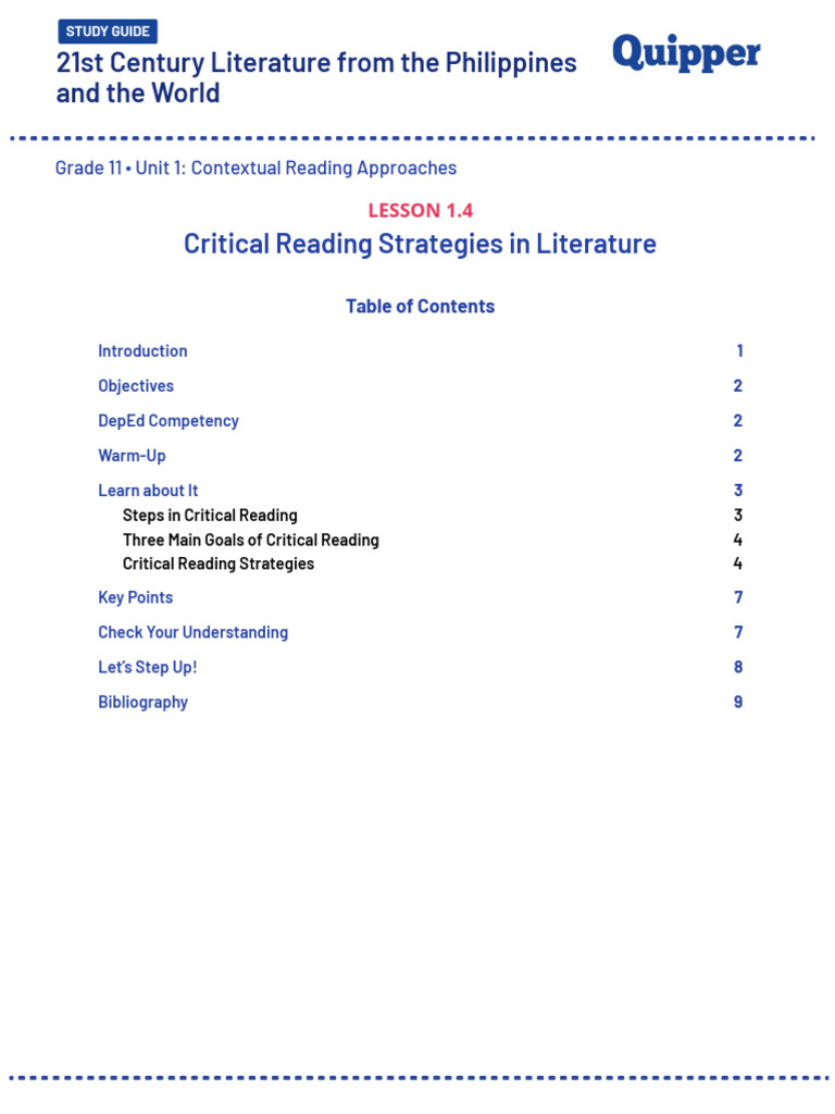 Critical Reading Strategies for Literature | PDF | Learning | Cognition