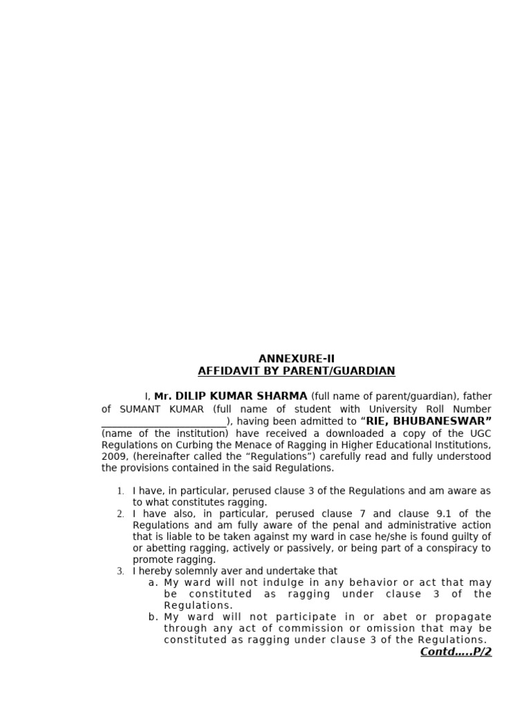 Dilip Kumar Sharma Ragging Father at Rie | PDF | Affidavit | Justice