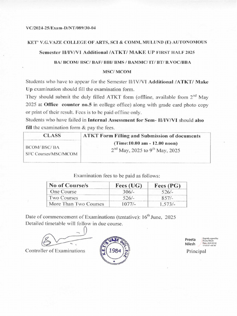 Sem Iiiv Vi June Atkt Exam 2025 Form Filling | PDF