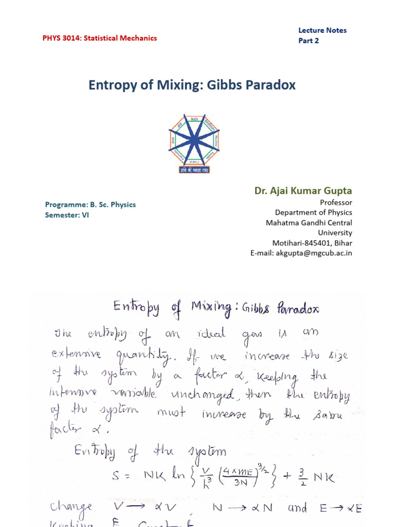 Gibbs Paradox | PDF