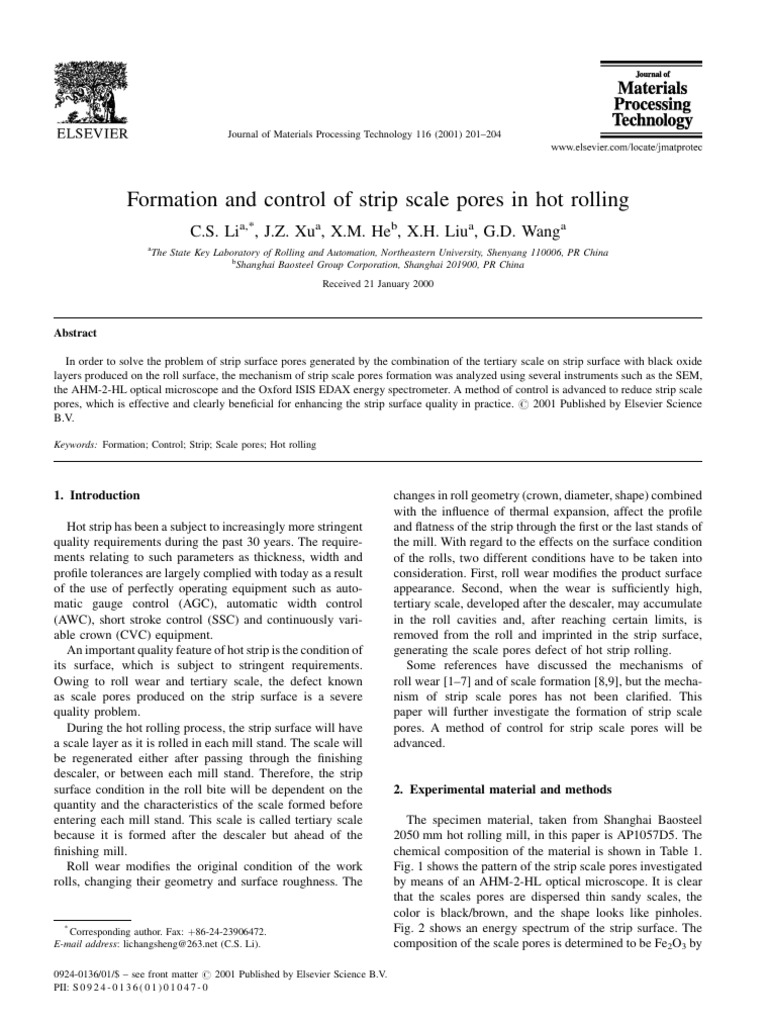 1 s2.0 S0924013601010470 Main | PDF | Rolling (Metalworking) | Physical Sciences