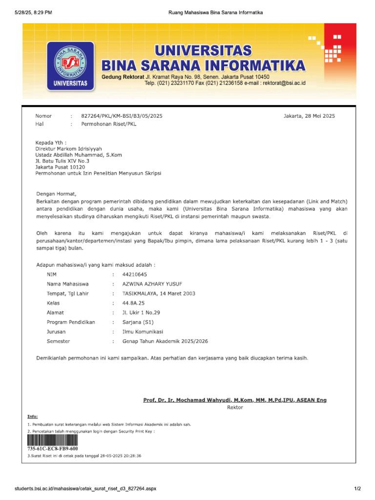 Surat Izin Riset Skripsi | PDF