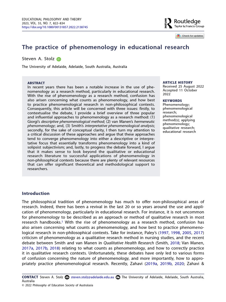 Phenomenology in Educational Research | PDF | Phenomenology (Philosophy ...