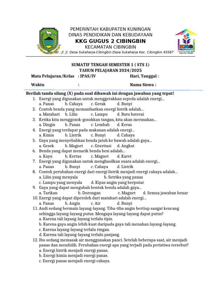 Soal STS 1 IPAS Kelas 4 | PDF