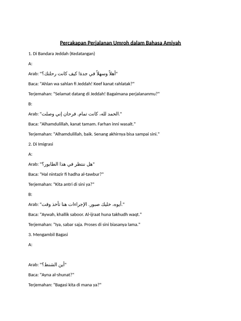 Percakapan Umroh dalam Bahasa Amiyah | PDF