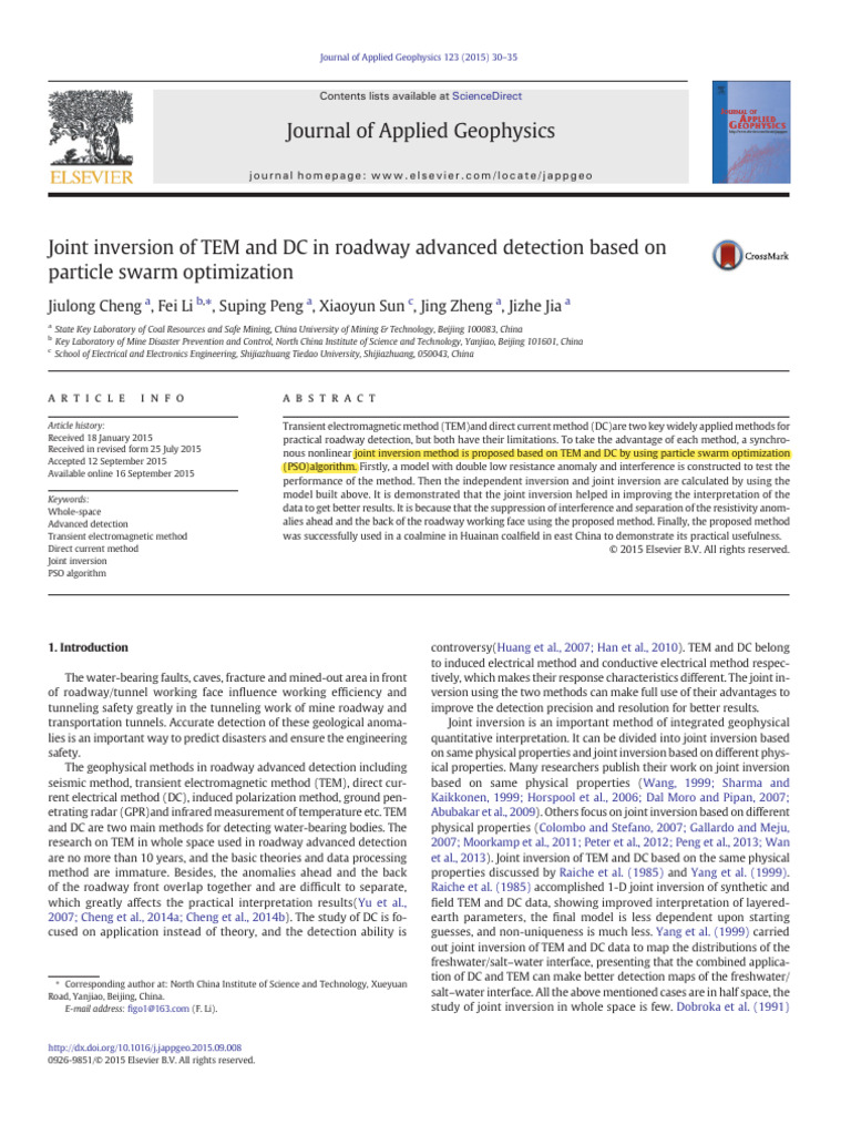 Cheng Et Al - 2015 - Joint Inversion of TEM and DC in Roadway Advanced Detection Based On ...