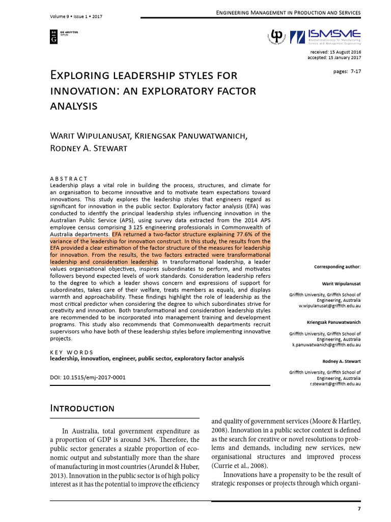 Exploring Leadership Styles For Innovation 2017 | PDF | Leadership ...