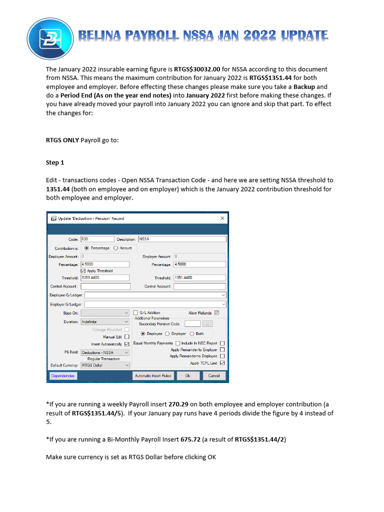 Belina Payroll Jan 2022 NSSA Update | PDF