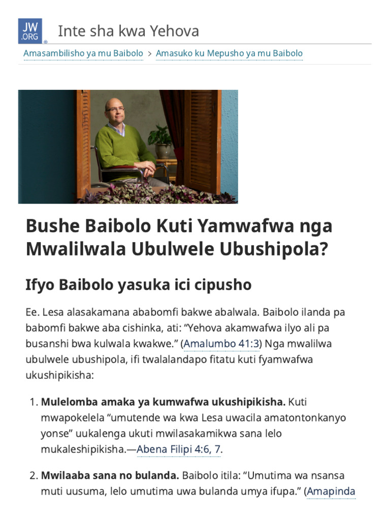 Bushe Baibolo Kuti Yamwafwa Nga Mwalilwala Ubulwele Ubushipola ...