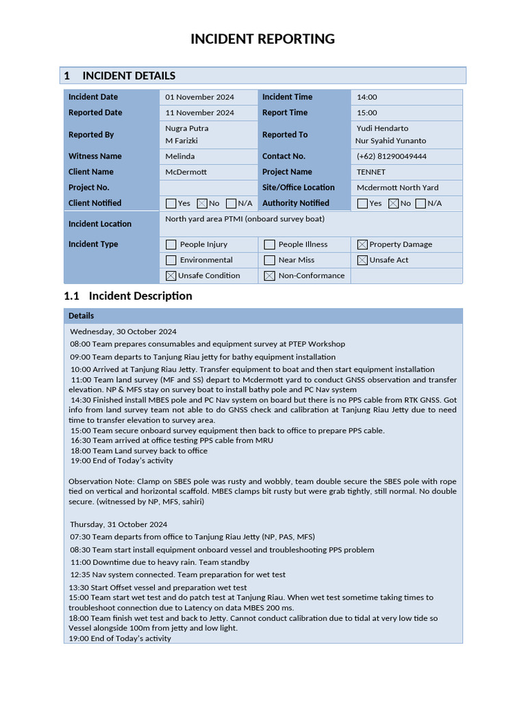 Incident Report: Bathymetric Survey Issues | PDF | Surveying