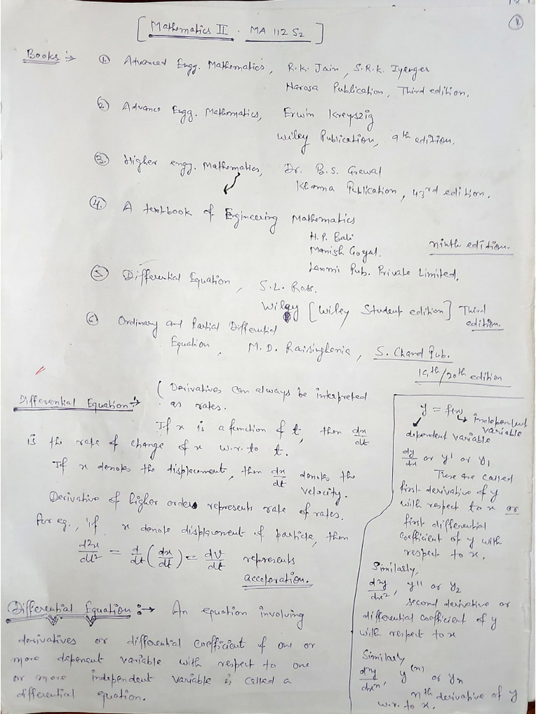 Maths Notes Ode Part I Pdf