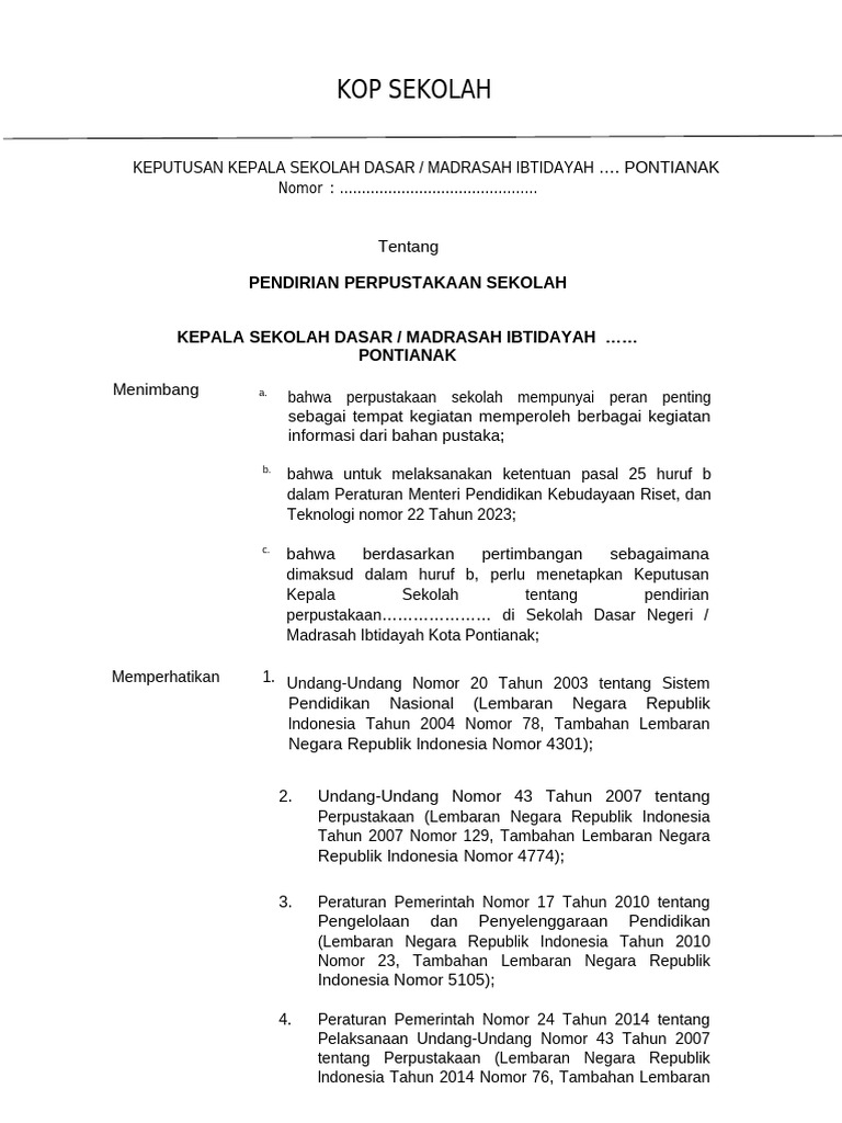 SK Pendirian Perpustakaan | PDF