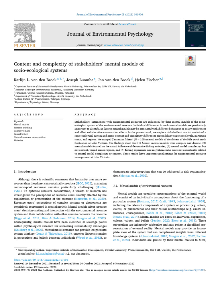 Content and Complexity of Stakeholders' Mental Models of Socio-Ecological Systems | PDF | Akaike ...