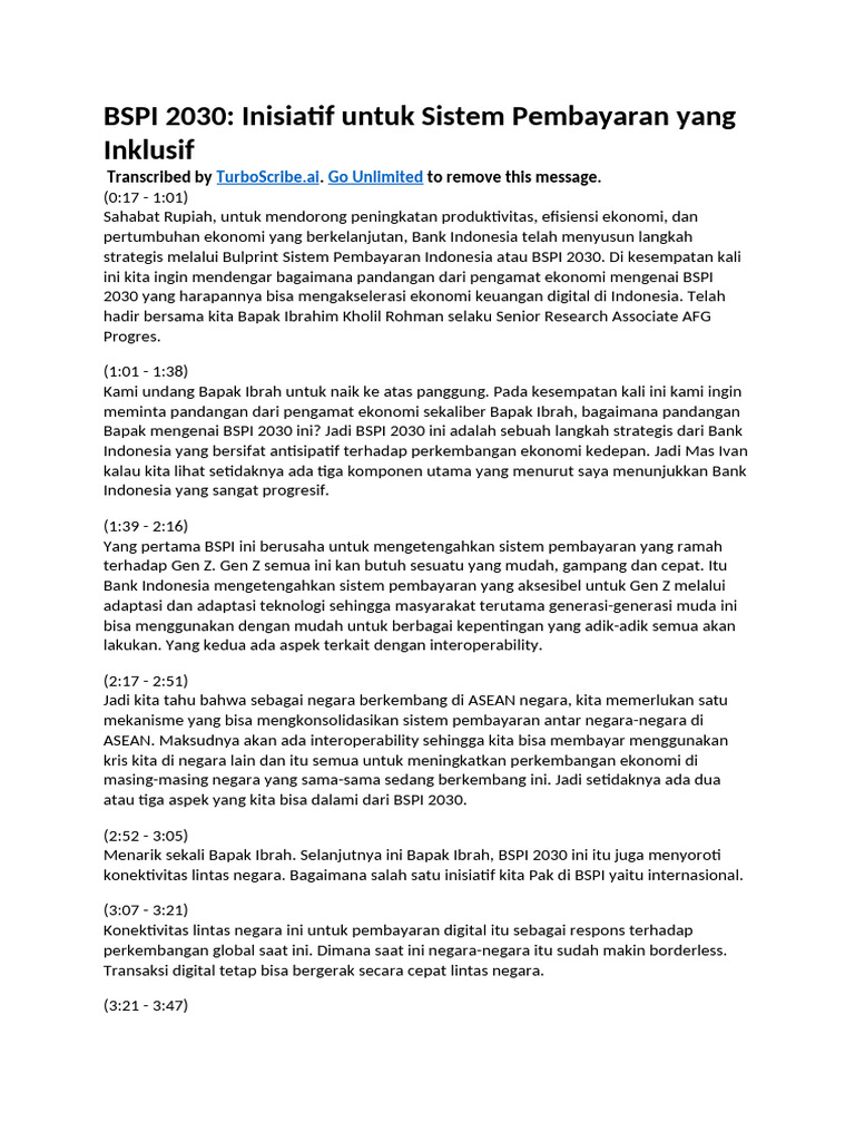 BSPI 2030 - Inisiatif Untuk Sistem Pembayaran Yang Inklusif | PDF