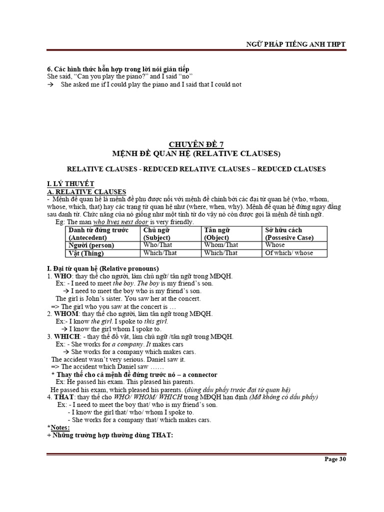 Chuyên Đề 7 Mệnh Đề QH | PDF