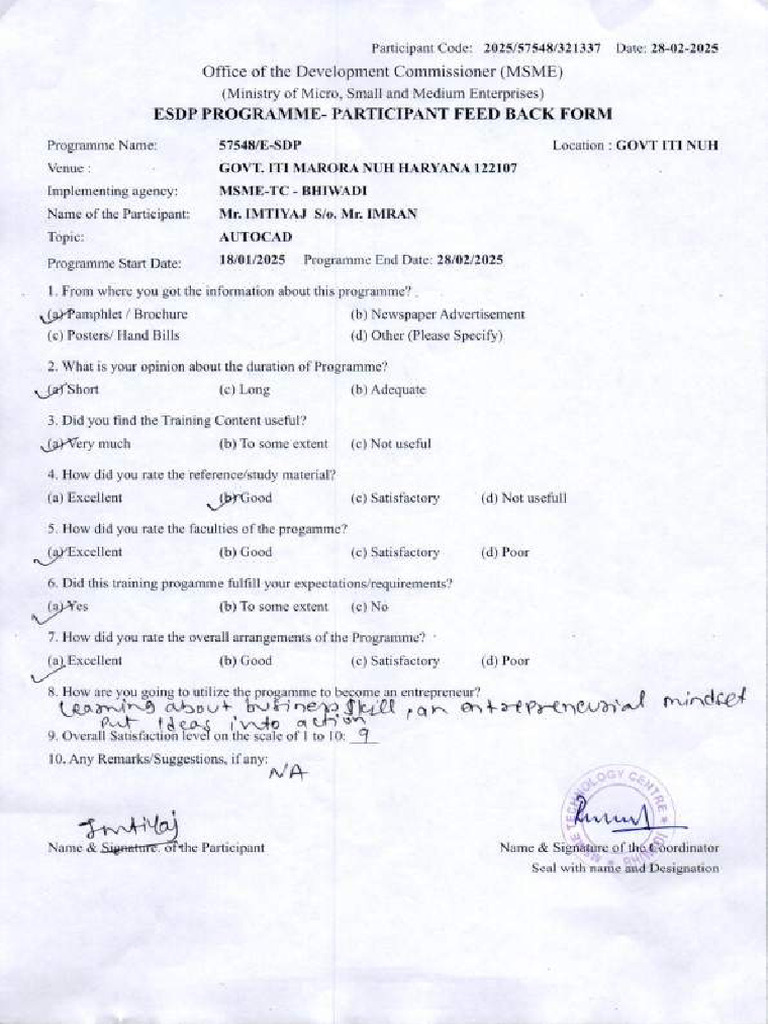 ESDP Feed Back Form - Compressed | PDF