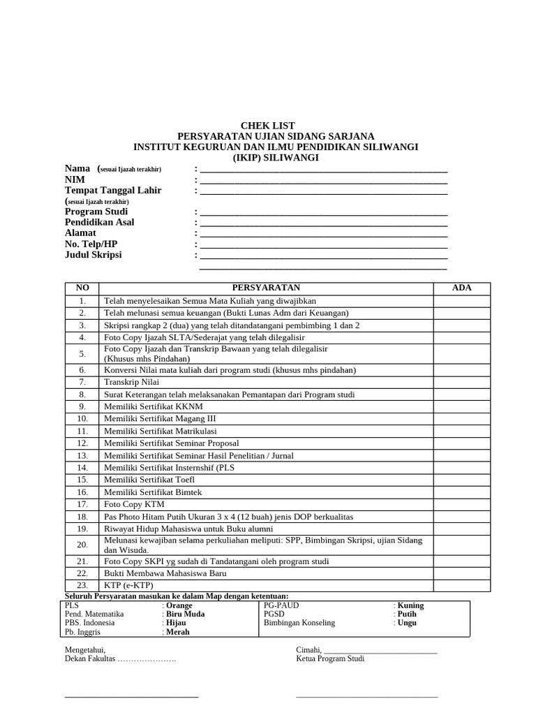 Ceklis persyaratan sidang | PDF