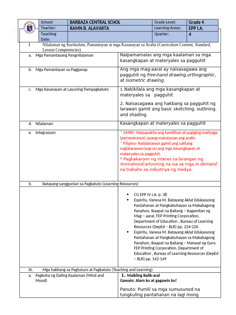 Lesson Plan Epp | PDF
